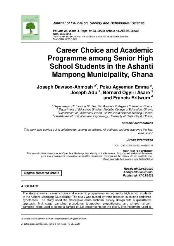 (PDF) Career Choice and Academic Programme among Senior High School ...