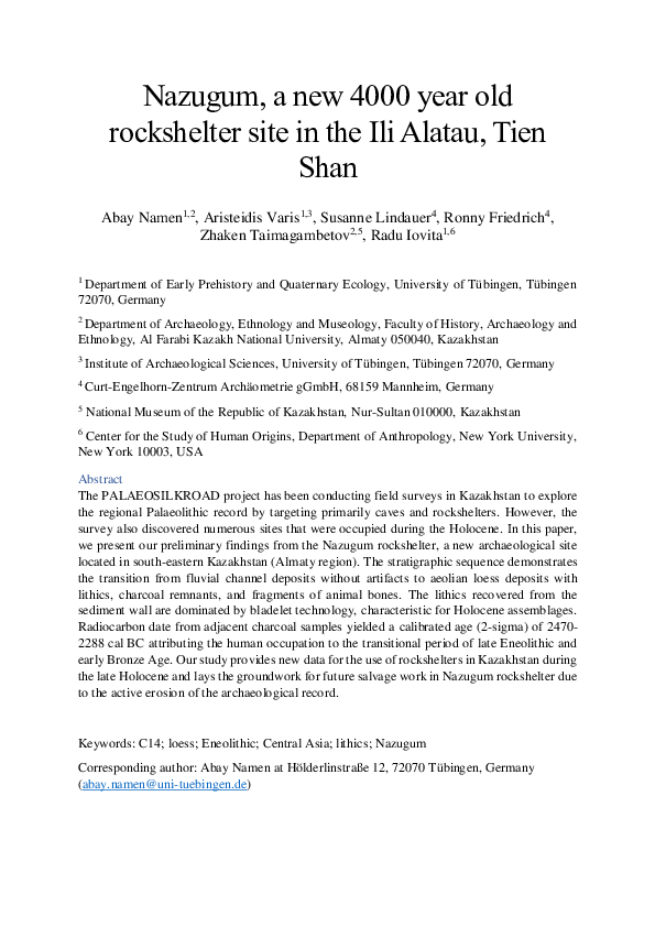 (PDF) Nazugum, a new 4000 year old rockshelter site in the Ili Alatau ...