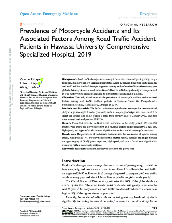 (PDF) Prevalence of Motorcycle Accidents and Its Associated Factors ...