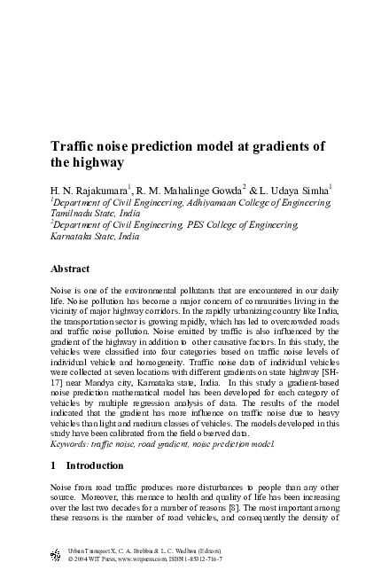Pdf Traffic Noise Prediction Model At Gradients Of The Highway