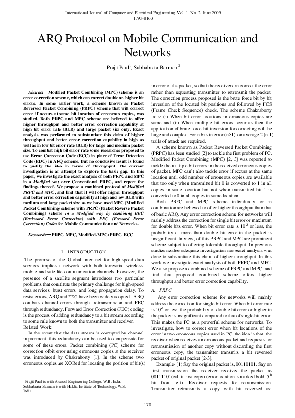 (PDF) ARQ Protocol on Mobile Communication and Networks