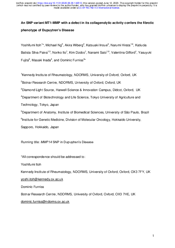 (PDF) A common SNP risk variant MT1-MMP causative for Dupuytren's ...