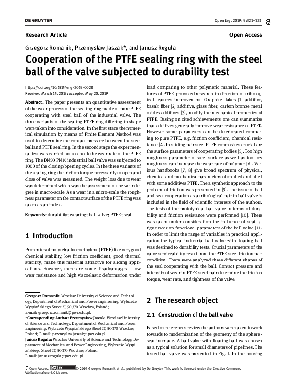 (PDF) Cooperation of the PTFE sealing ring with the steel ball of the ...