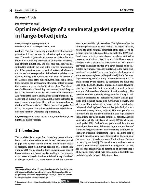 (PDF) Optimized design of a semimetal gasket operating in flange-bolted ...