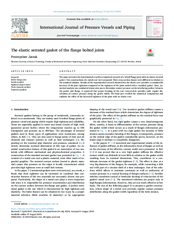 (PDF) The elastic serrated gasket of the flange bolted joints