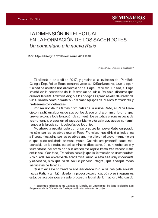 (PDF) La dimensión intelectual en la formación de los sacerdotes