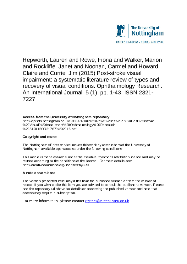 (PDF) Post-stroke Visual Impairment: A Systematic Literature Review of ...