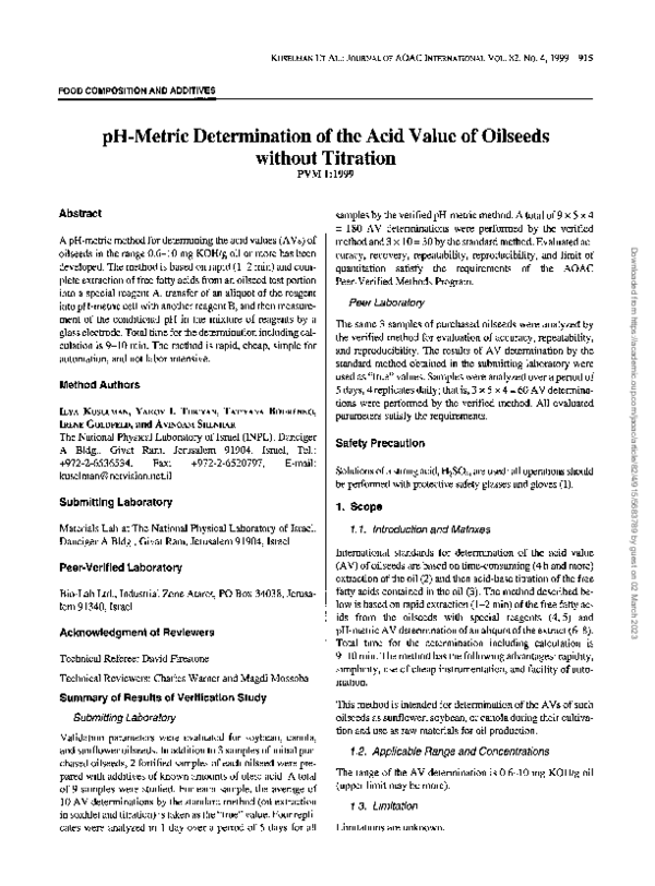 (PDF) pH-Metric Determination of the Acid Value of Oilseeds without ...