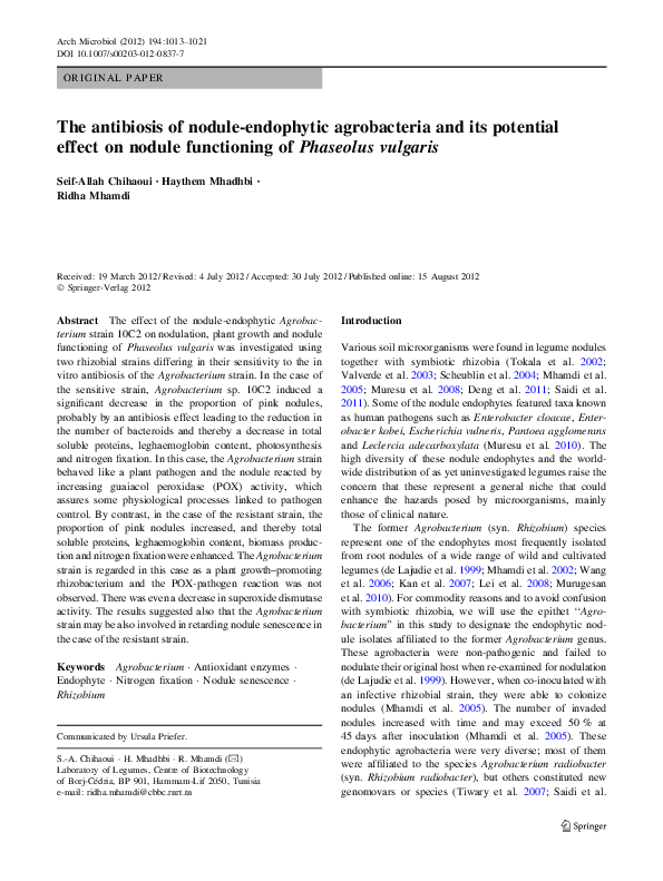 (PDF) The antibiosis of nodule-endophytic agrobacteria and its ...