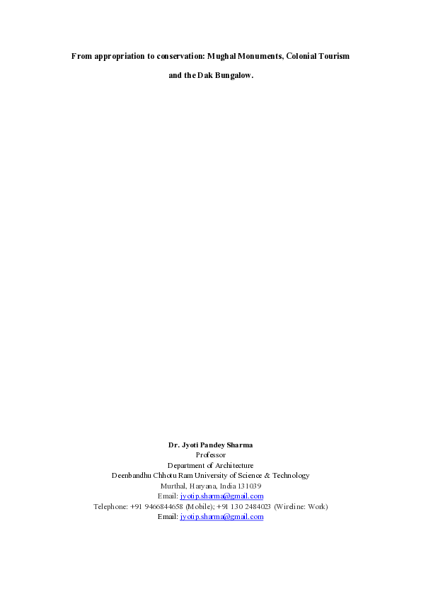 (PDF) From appropriation to conservation: Mughal Monuments, Colonial ...