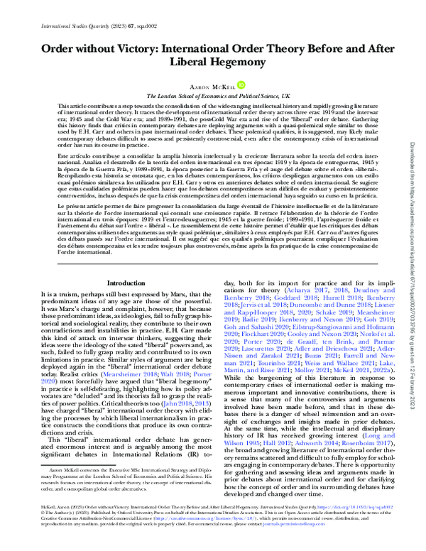 (PDF) Order without Victory: International Order Theory Before and ...