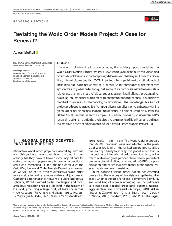 (PDF) Revisiting the World Order Models Project: A Case for Renewal? (PDF) Revisiting the World Order Models Project: A Case for Renewal?