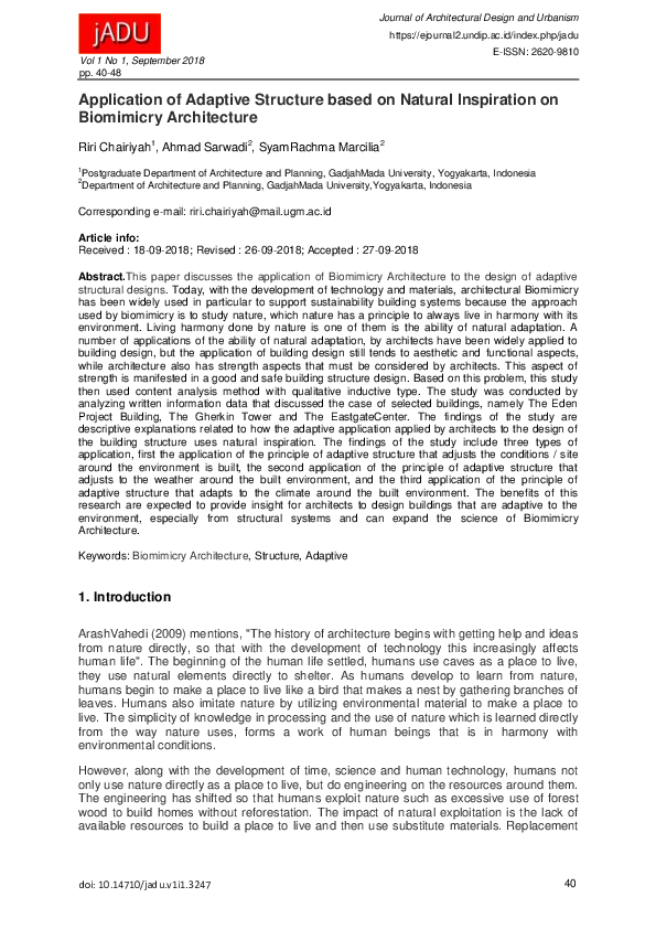 (PDF) Application of Adaptive Structure based on Natural Inspiration on Biomimicry Architecture