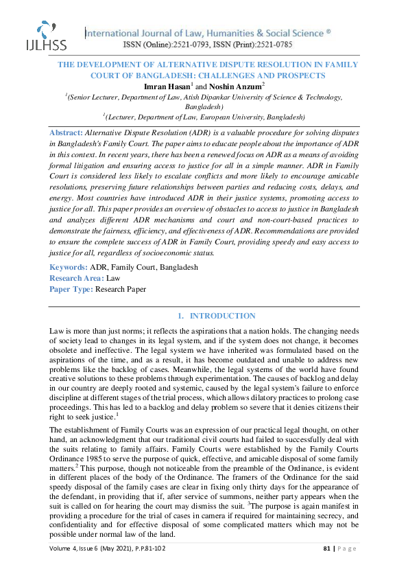 (PDF) THE DEVELOPMENT OF ALTERNATIVE DISPUTE RESOLUTION IN FAMILY COURT ...