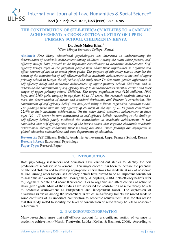 Pdf The Contribution Of Self Efficacy Beliefs To Academic Achievement
