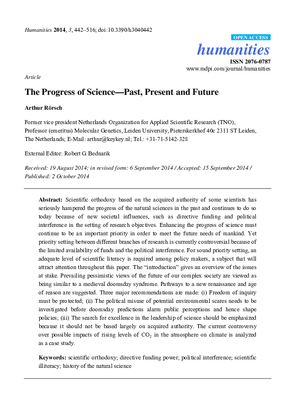(PDF) The Progress of Science—Past, Present and Future