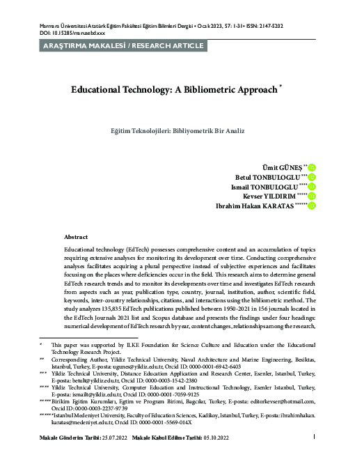 (PDF) Educational Technology: A Bibliometric Approach