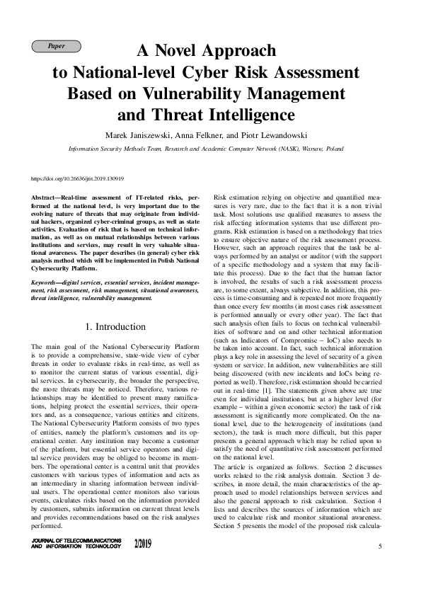 (PDF) A Novel Approach to National-level Cyber Risk Assessment Based on Vulnerability Management ...
