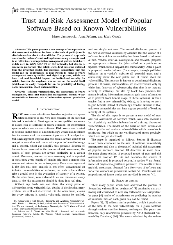 (PDF) Trust and Risk Assessment Model of Popular Software Based on ...