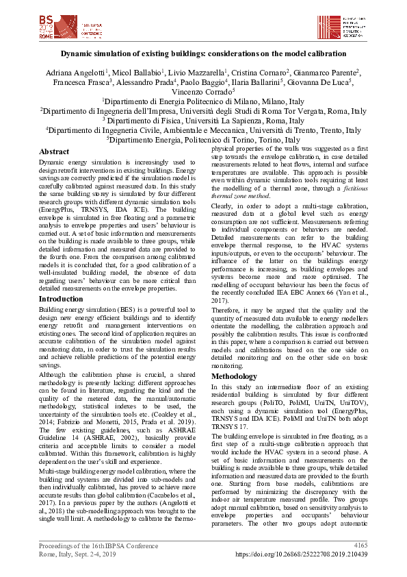 (PDF) Dynamic simulation of existing buildings: considerations on the model calibration