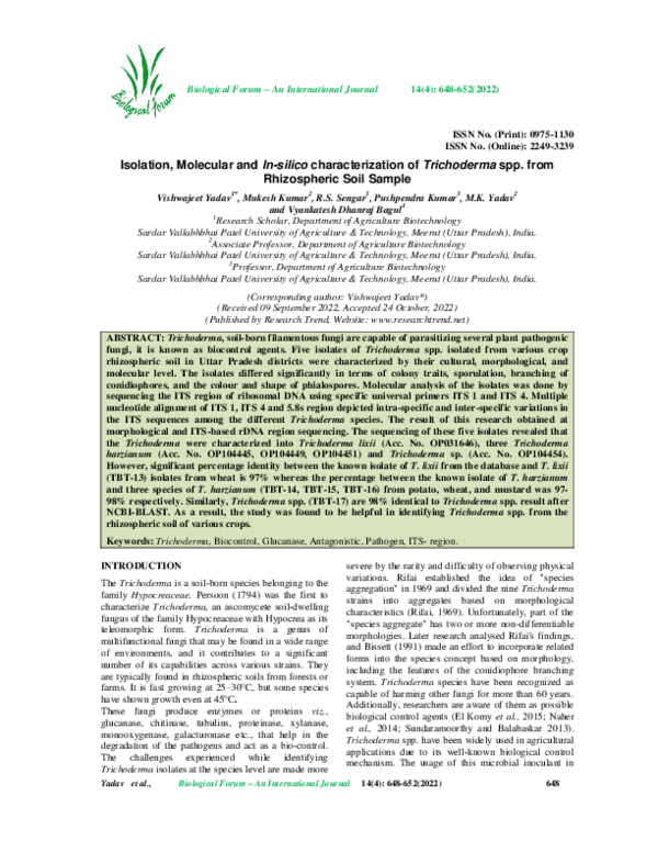 Pdf Isolation Molecular And In Silico Characterization Of