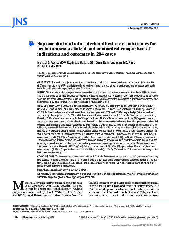 (PDF) Supraorbital and mini-pterional keyhole craniotomies for brain ...