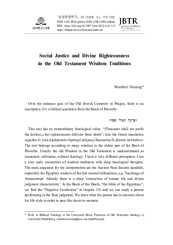 (PDF) Social Justice and Divine Righteousness in the Old Testament ...