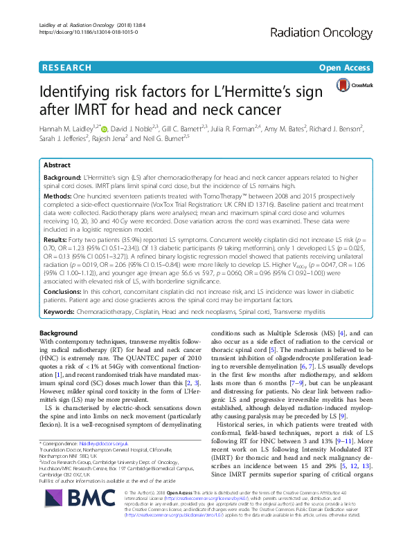(PDF) Identifying risk factors for L'Hermitte's sign after IMRT for ...