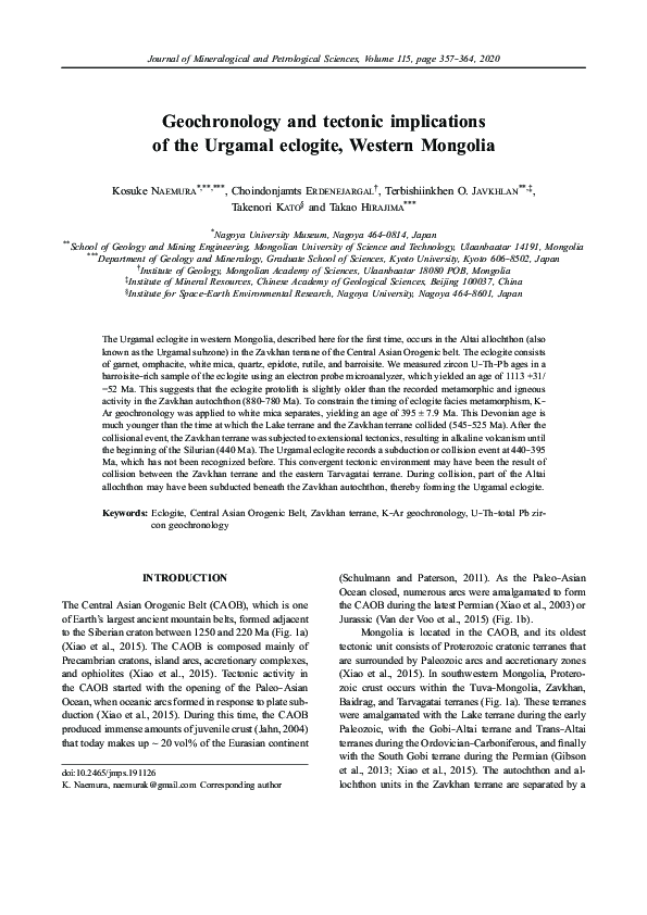 (PDF) Geochronology and tectonic implications of the Urgamal eclogite ...