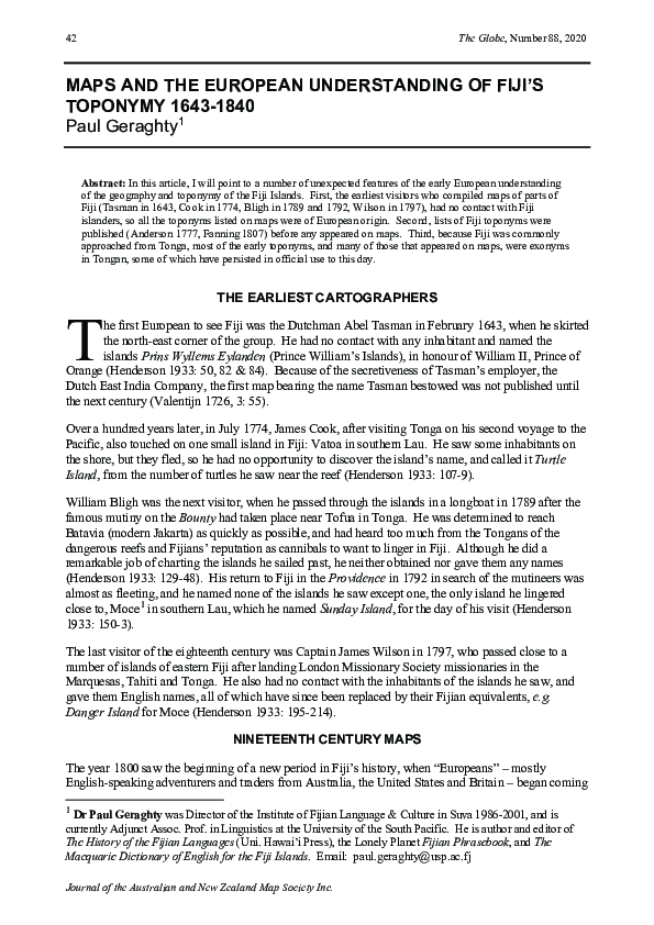 (PDF) Maps and the European understanding of Fiji's Toponymy 1643-1840