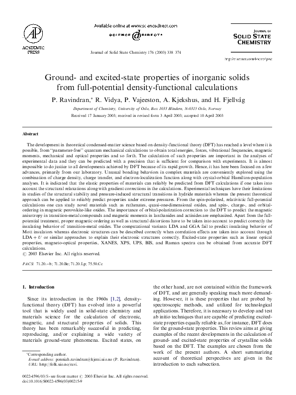 (PDF) Ground- and excited-state properties of inorganic solids from full-potential density ...
