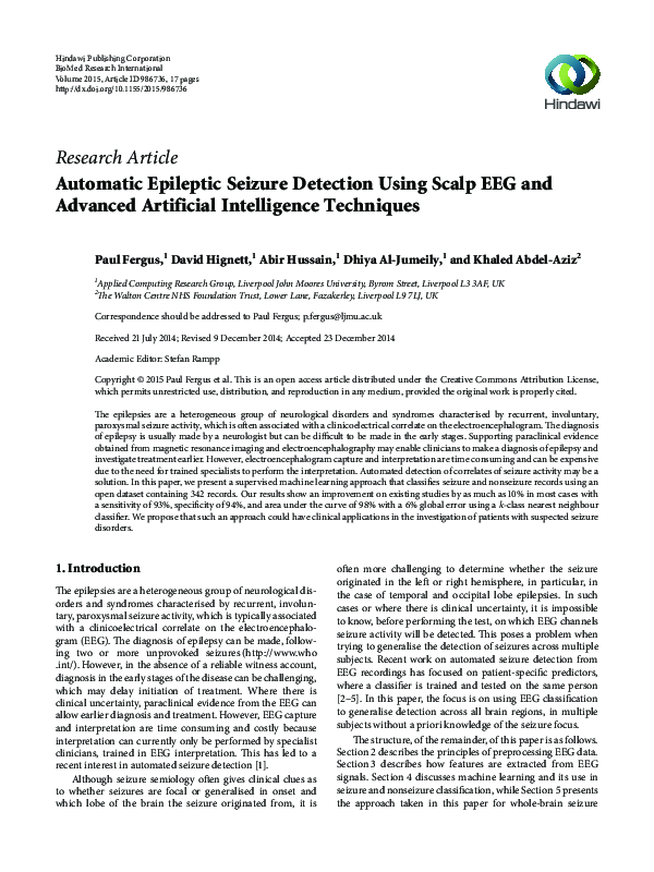 Pdf Automatic Epileptic Seizure Detection Using Scalp Eeg And Advanced Artificial Intelligence