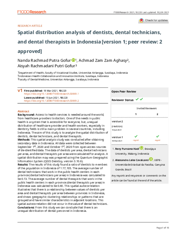 (PDF) Spatial distribution analysis of dentists, dental technicians ...