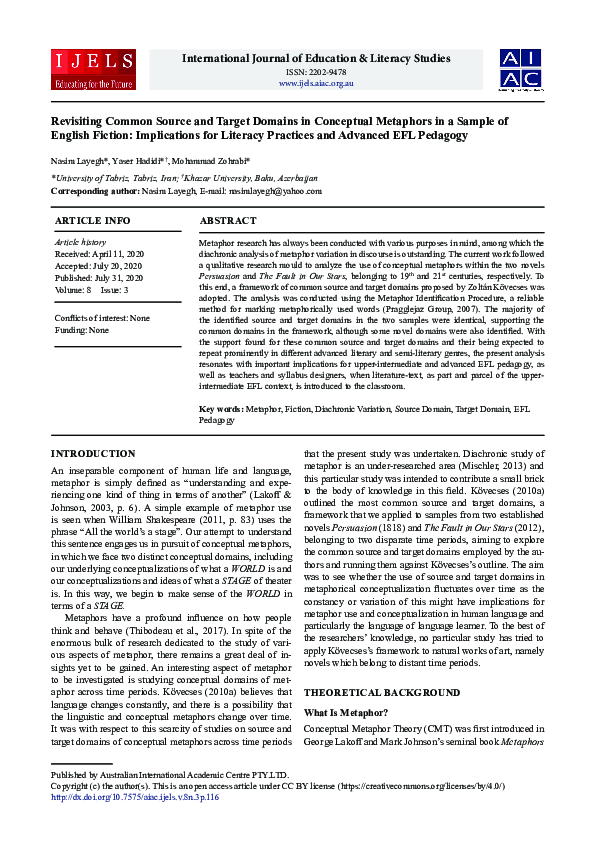 (PDF) Revisiting Common Source and Target Domains in Conceptual Metaphors in a Sample of English ...
