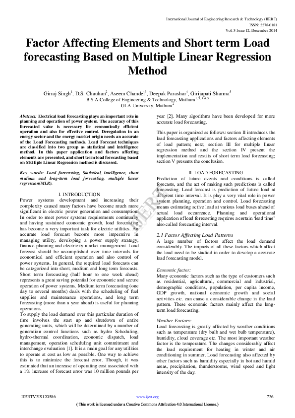 (PDF) Factor Affecting Elements and Short term Load forecasting Based on Multiple Linear ...