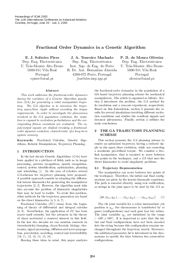 Pdf Fractional Order Dynamics In A Genetic Algorithm