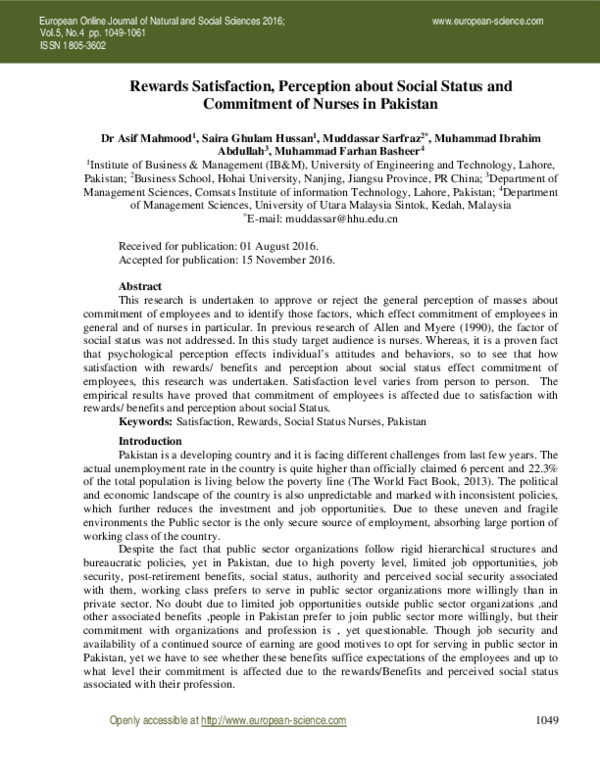 (PDF) Rewards Satisfaction, Perception about Social Status and ...
