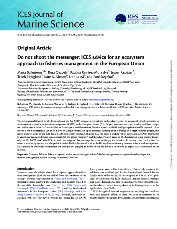 (PDF) Do not shoot the messenger: ICES advice for an ecosystem approach ...