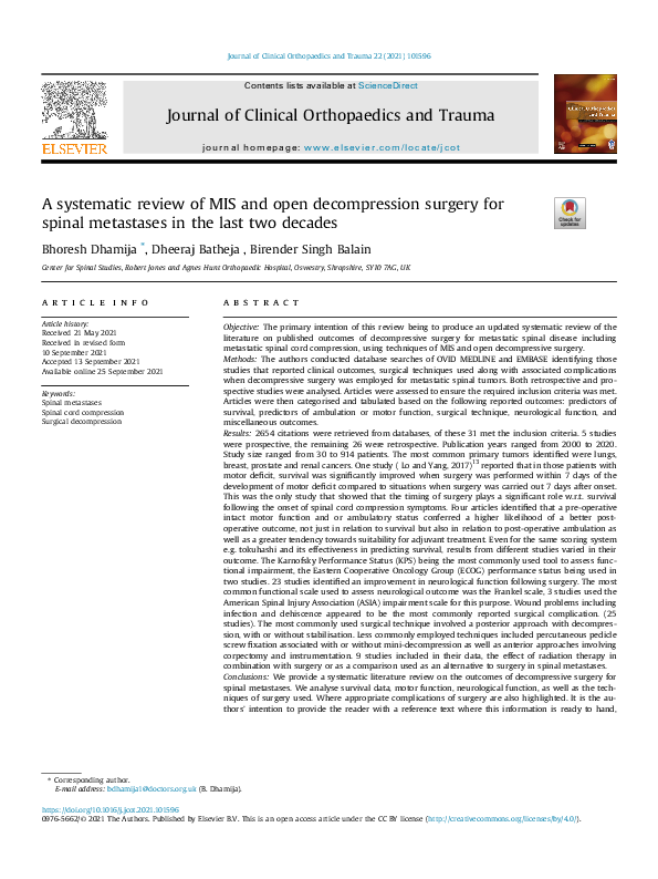 (PDF) A systematic review of MIS and open decompression surgery for ...