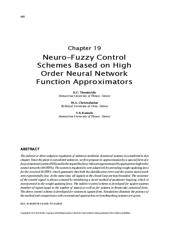 (PDF) Neuro – Fuzzy Control Schemes Based on High Order Neural Network Function Approximators
