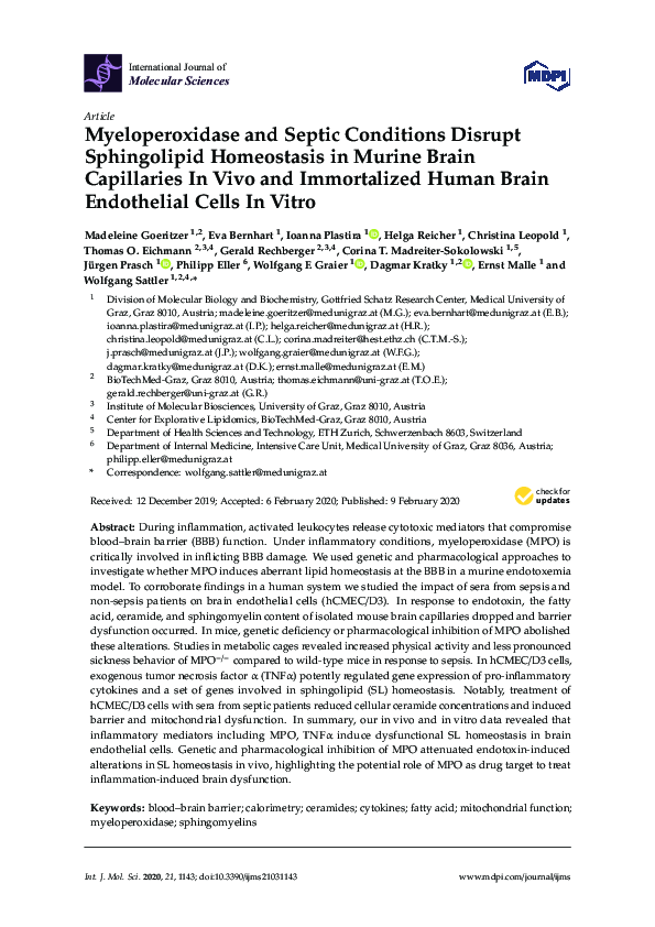 (PDF) Myeloperoxidase and Septic Conditions Disrupt Sphingolipid ...