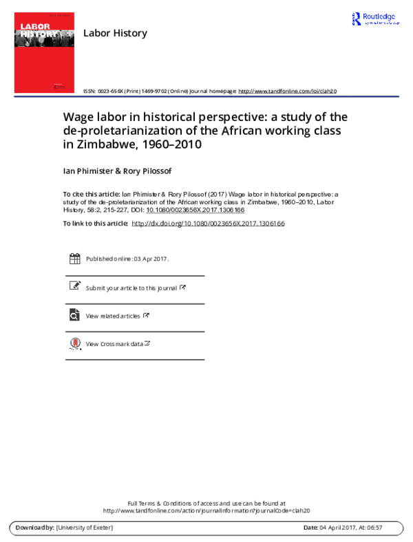 (PDF) Wage labor in historical perspective: a study of the de ...
