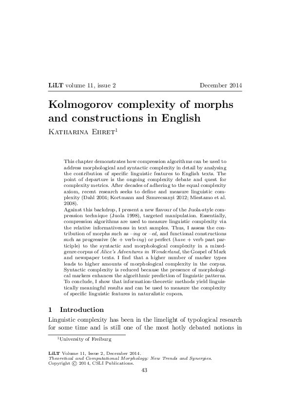 (PDF) Kolmogorov complexity of morphs and constructions in English
