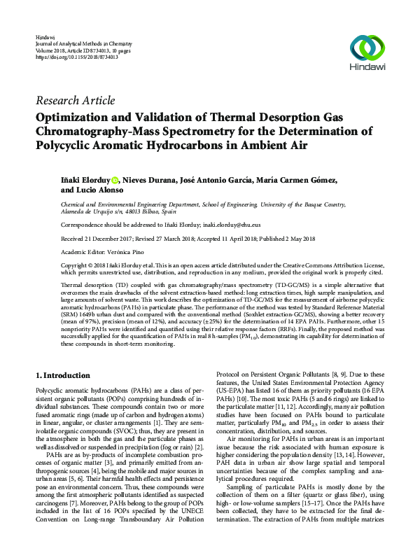 (PDF) Optimization and Validation of Thermal Desorption Gas Chromatography-Mass Spectrometry for ...