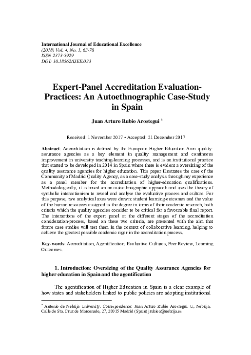 (PDF) Expert-Panel Accreditation Evaluation-Practices: An Autoethnographic Case-Study in Spain