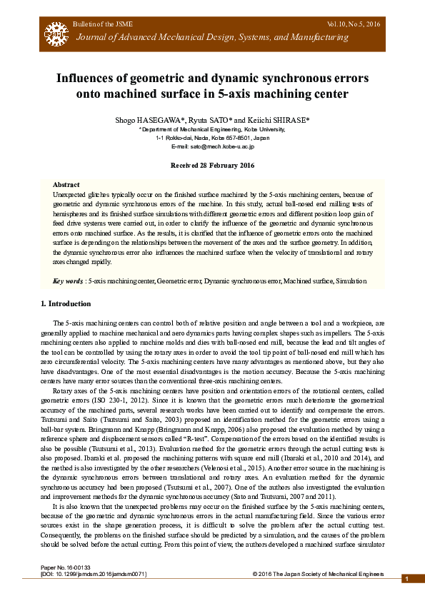 (PDF) Influences of geometric and dynamic synchronous errors onto machined surface in 5-axis ...