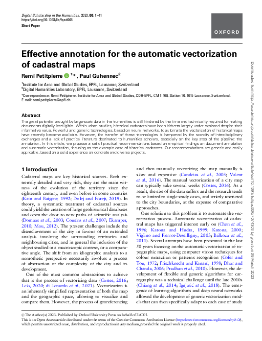 (PDF) Effective annotation for the automatic vectorization of cadastral maps | Rémi Petitpierre ...