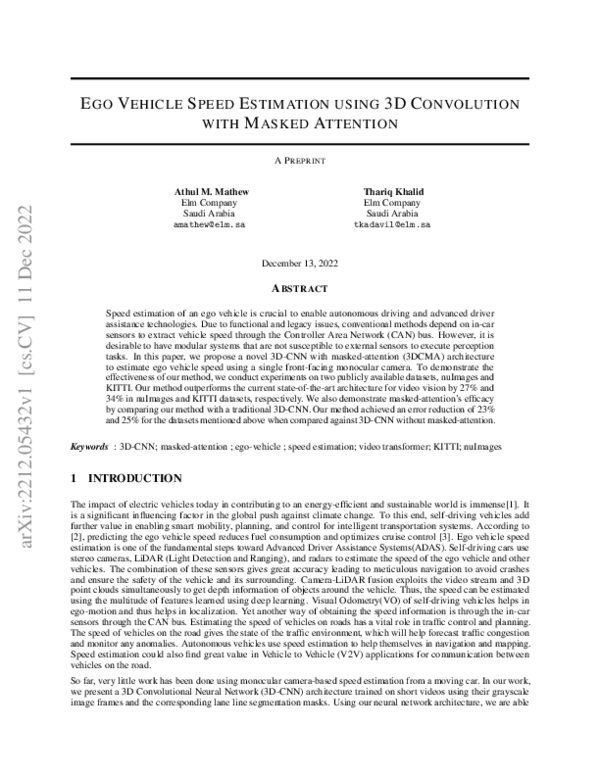 Pdf Ego Vehicle Speed Estimation Using 3d Convolution With Masked Attention