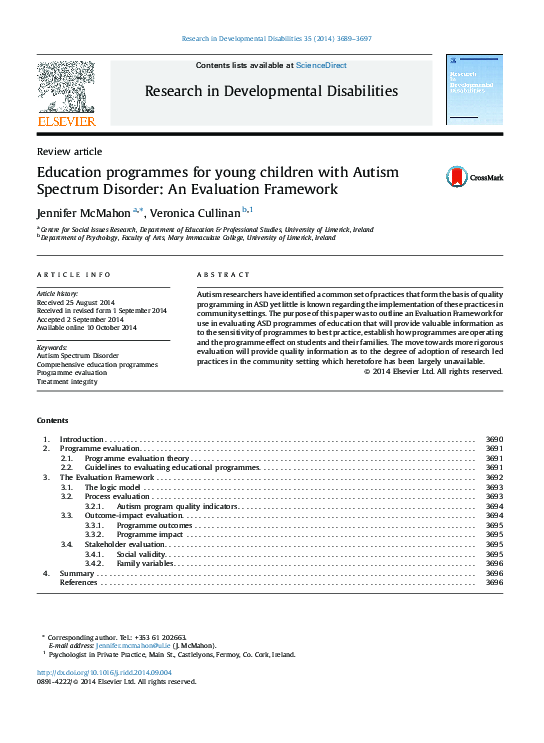 (PDF) Education programmes for young children with Autism Spectrum ...