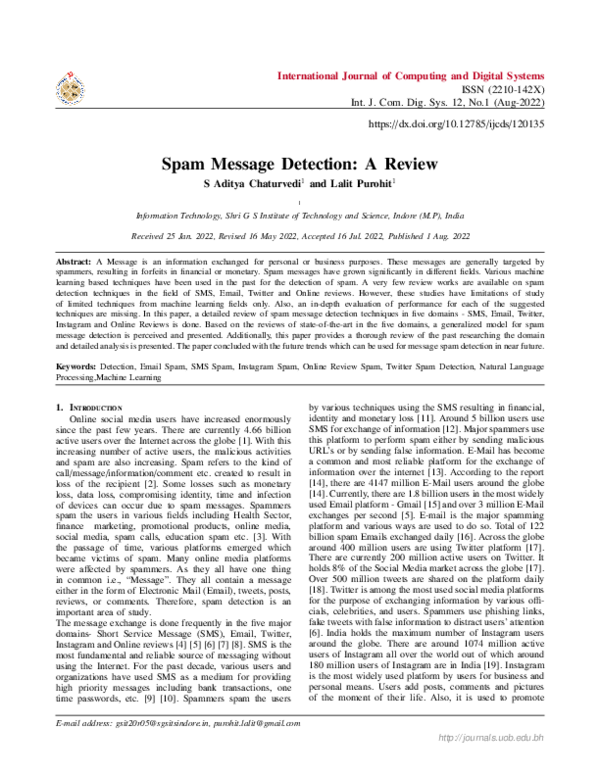 Pdf Spam Message Detection A Review